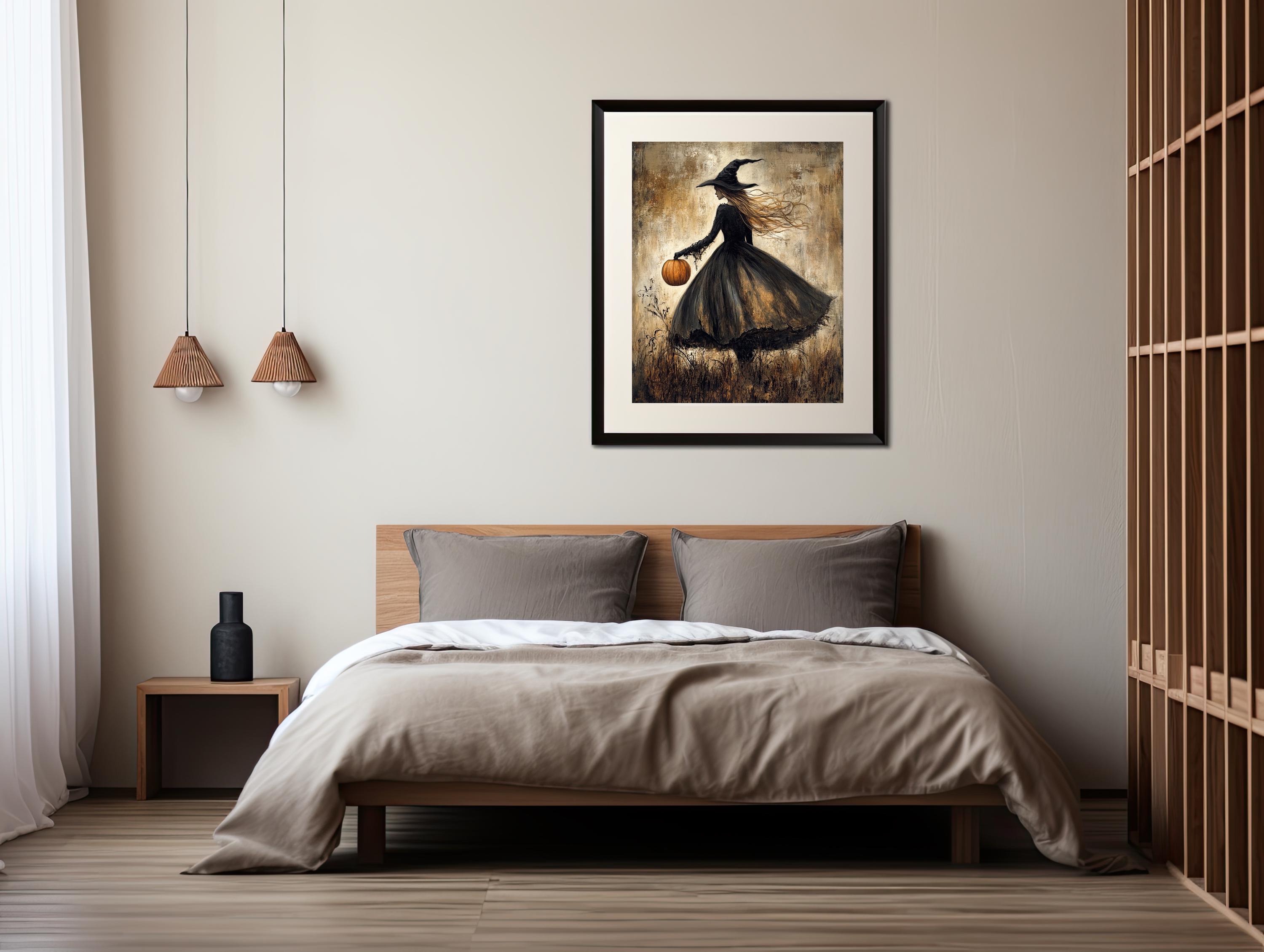 Halloween Witch Oil Painting Wall Art Print, Halloween Wall Art, Spooky ...