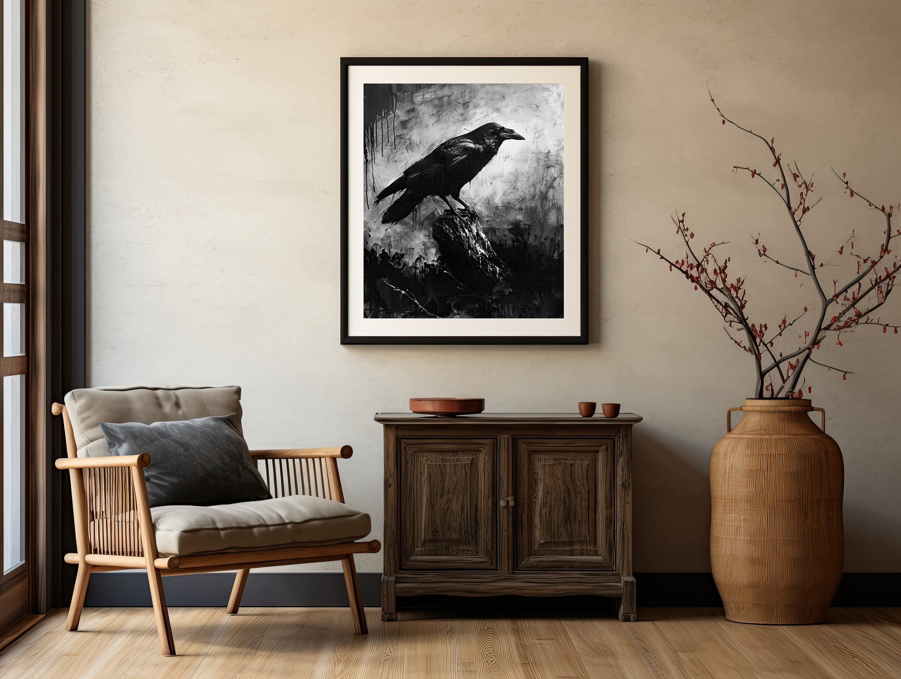 Dark Academia Raven Oil Painting Wall Art Print, Occult Moon Decor ...