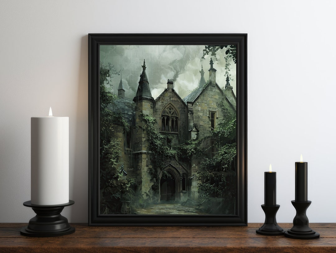 Academia Nature Oil Painting Wall Art Print, Moody Library, Moody Print ...