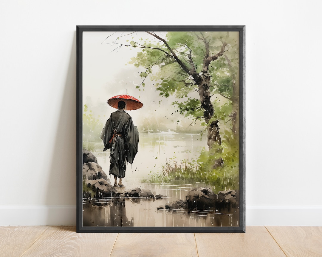 Watercolor Japanese Samurai Wall Art Print, Oriental Art, Ronin Decor ...