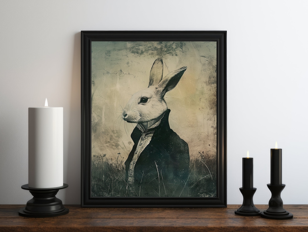 Dark Academia Rabbit Oil Painting Wall Art Print, Easter Wall Art ...