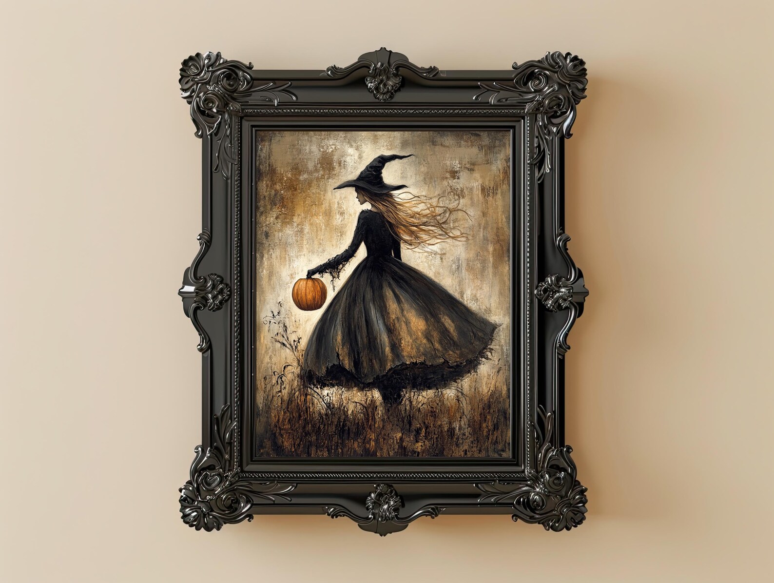 Halloween Witch Oil Painting Wall Art Print, Halloween Wall Art, Spooky ...