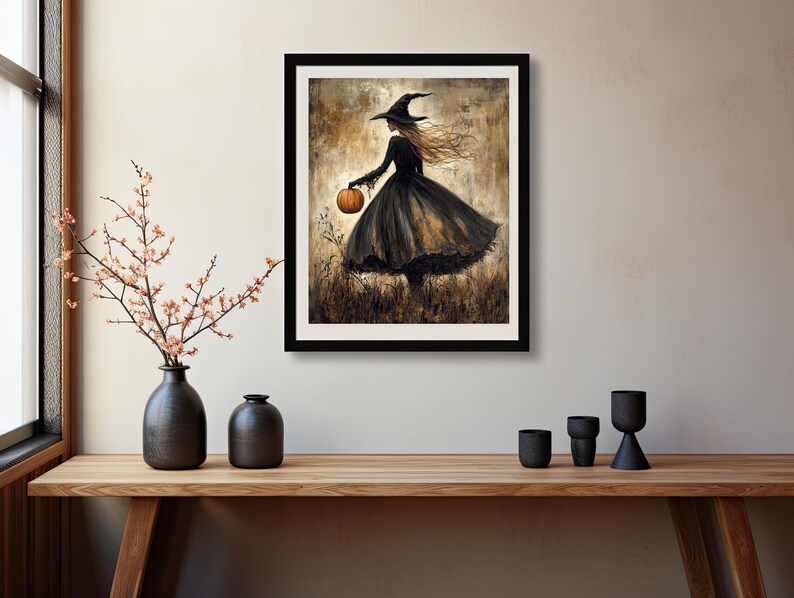 Halloween Witch Oil Painting Wall Art Print, Halloween Wall Art, Spooky ...