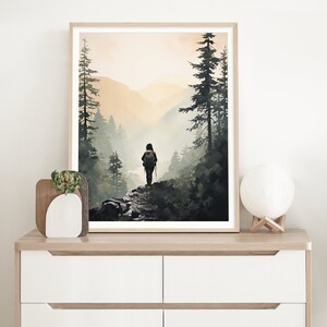 Minimalist Hiking Painting Wall Art Print, Nature Art, Forest Print ...