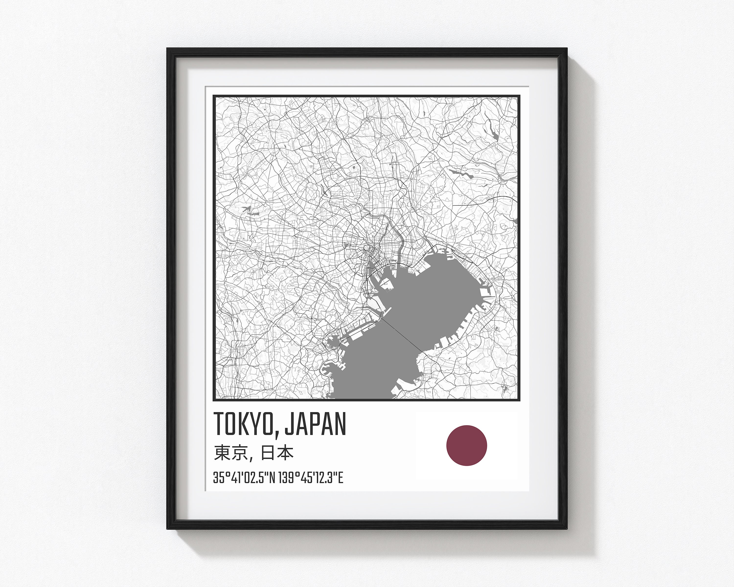 Tokyo, Japan Map Wall Art Print, Japanese Flag, City Map Art, Traveling ...