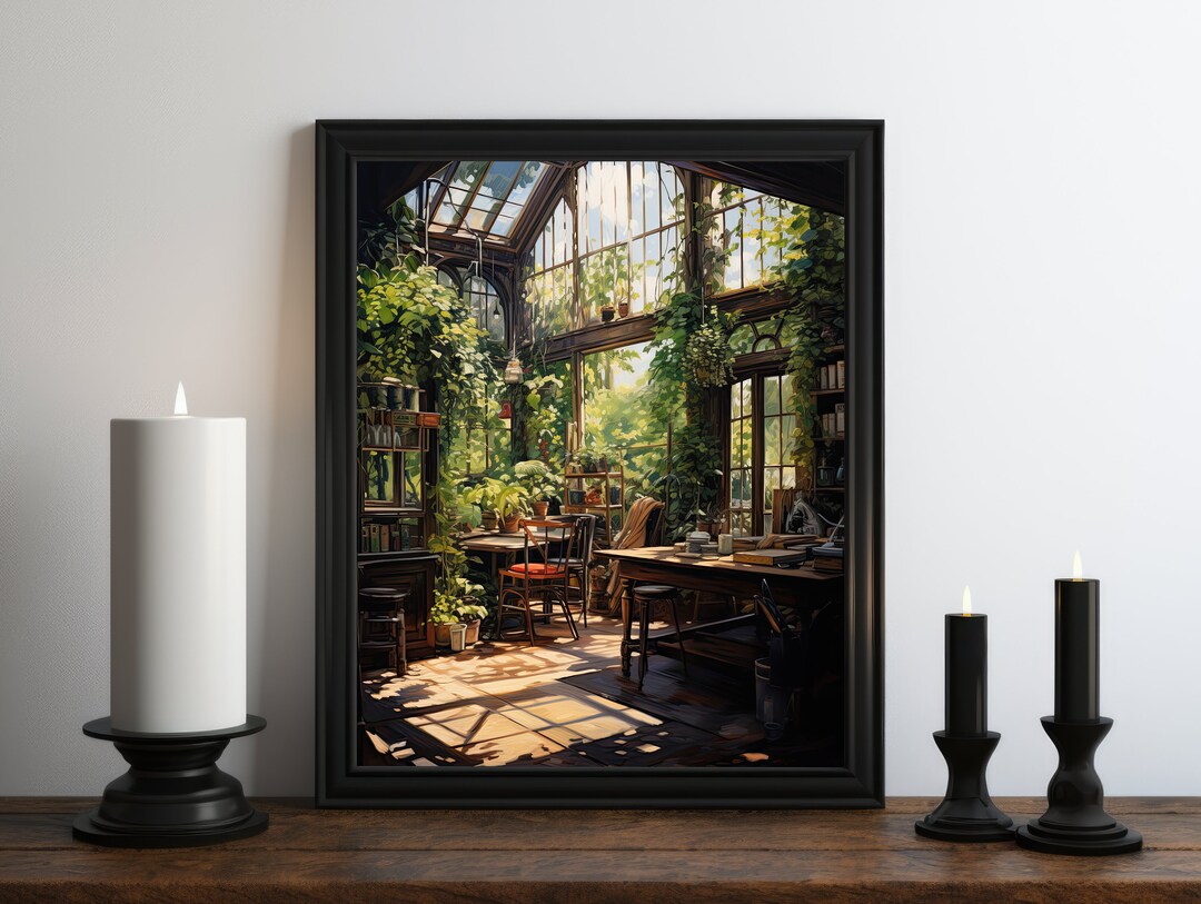 Dark Academia Nature Oil Painting Wall Art Print, Moody Library, Moody ...