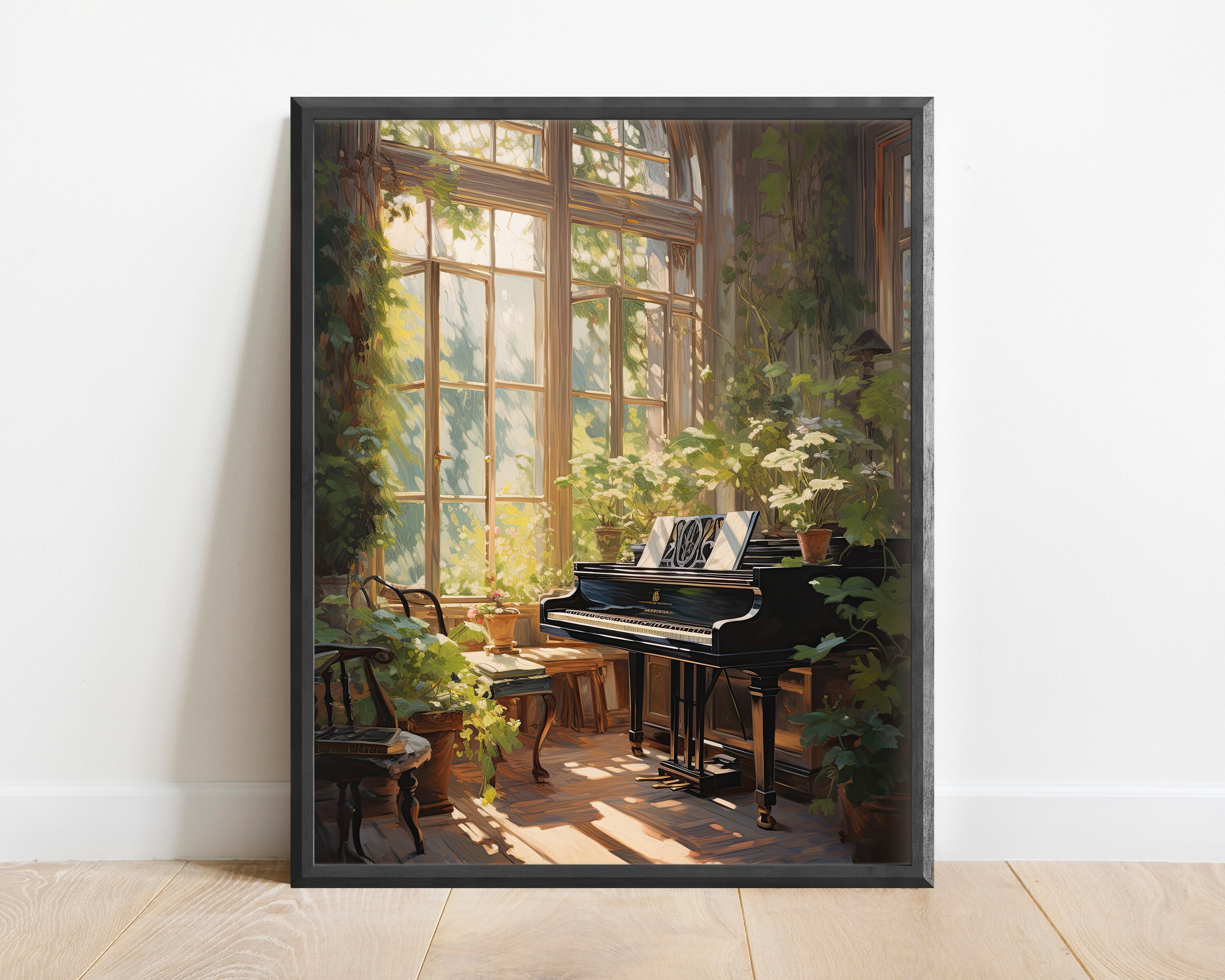 Cottagecore Piano Oil Painting Wall Art Print, Cozy Aesthetic, Moody ...