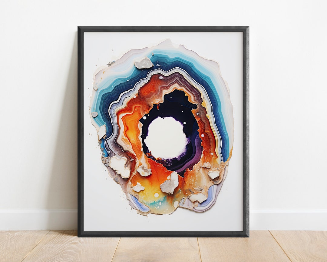 Geode Painting Wall Art Print, Rock Wall Art, Crystal Print, Geometric ...