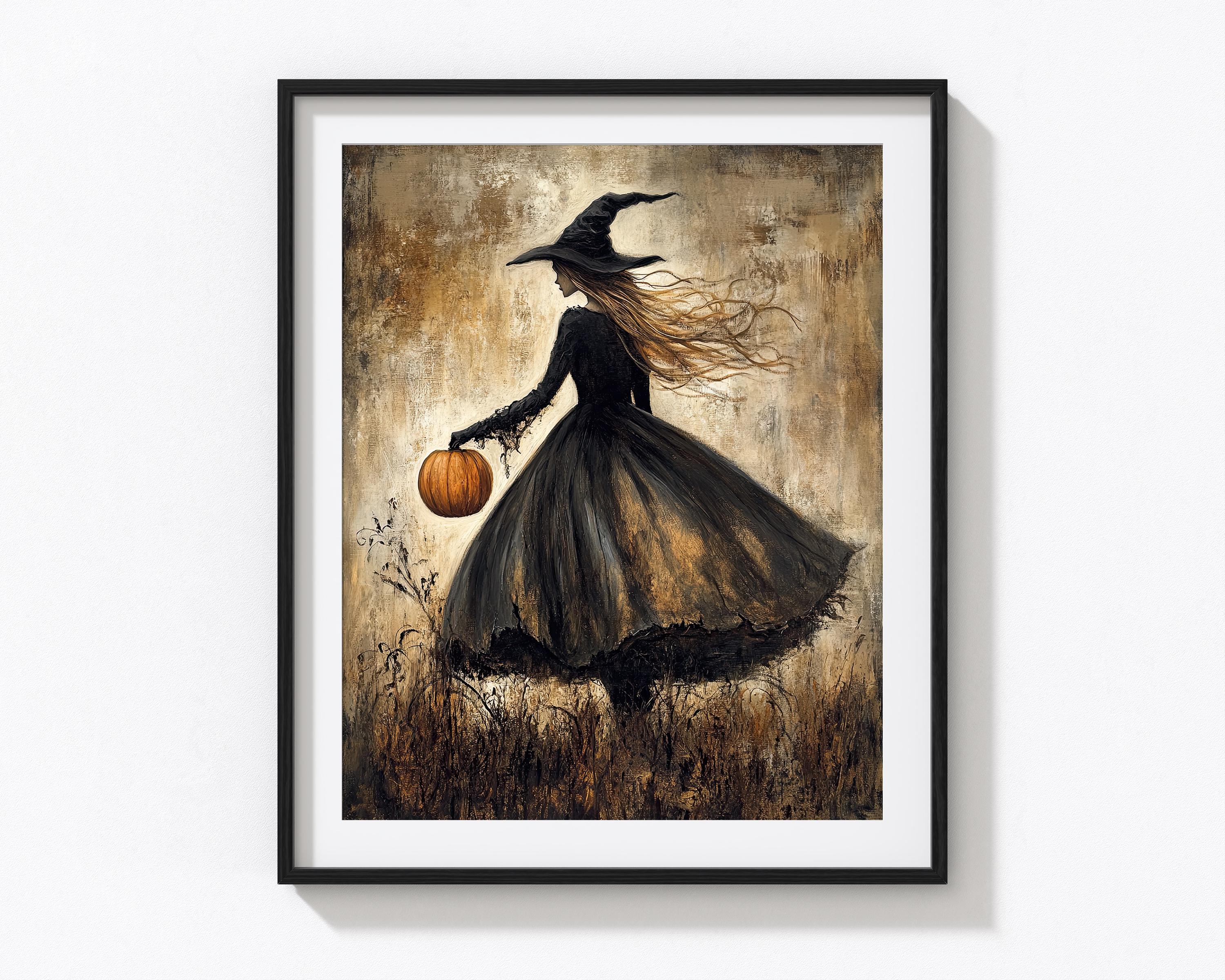 Halloween Witch Oil Painting Wall Art Print, Halloween Wall Art, Spooky ...