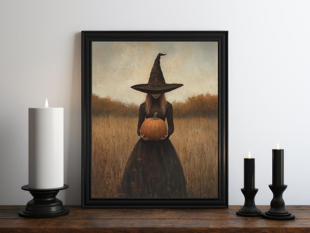 Halloween Witch Oil Painting Wall Art Print, Halloween Wall Art ...