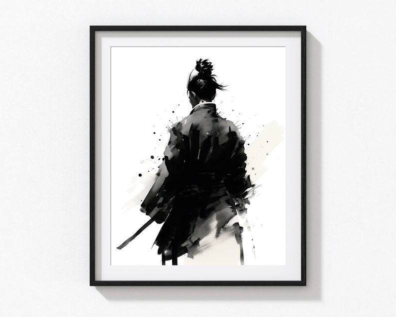 Watercolor Japanese Samurai Wall Art Print, Sumi E Style, Kyoto Decor ...
