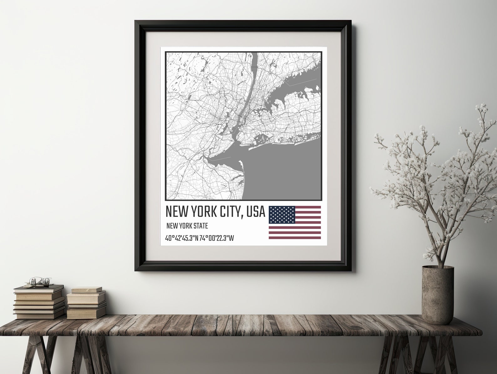 New York City Map Wall Art Print, US Flag, City Map Art, Traveling Art ...