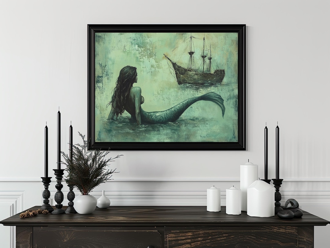 Dark Academia Mermaid Oil Painting Print, Dark Wall Art, Moody Decor ...