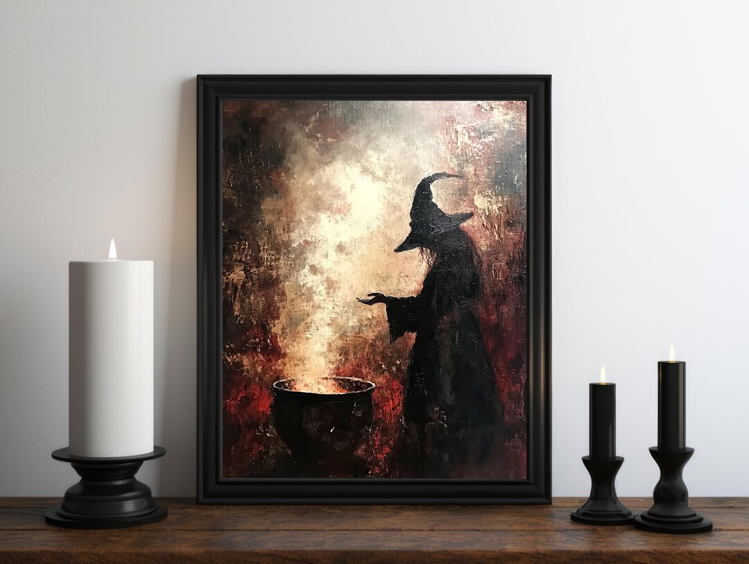 Halloween Witch Oil Painting Wall Art Print, Halloween Wall Art, Spooky ...