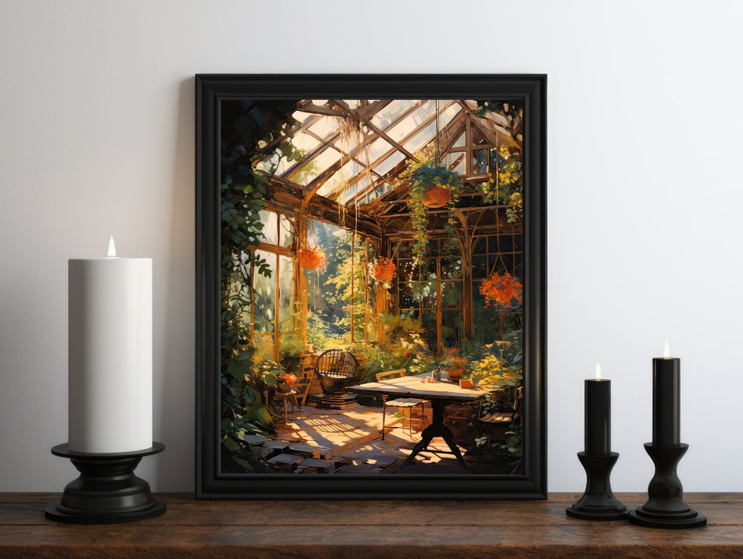 Dark Academia Nature Oil Painting Wall Art Print, Flower Shop, Moody ...