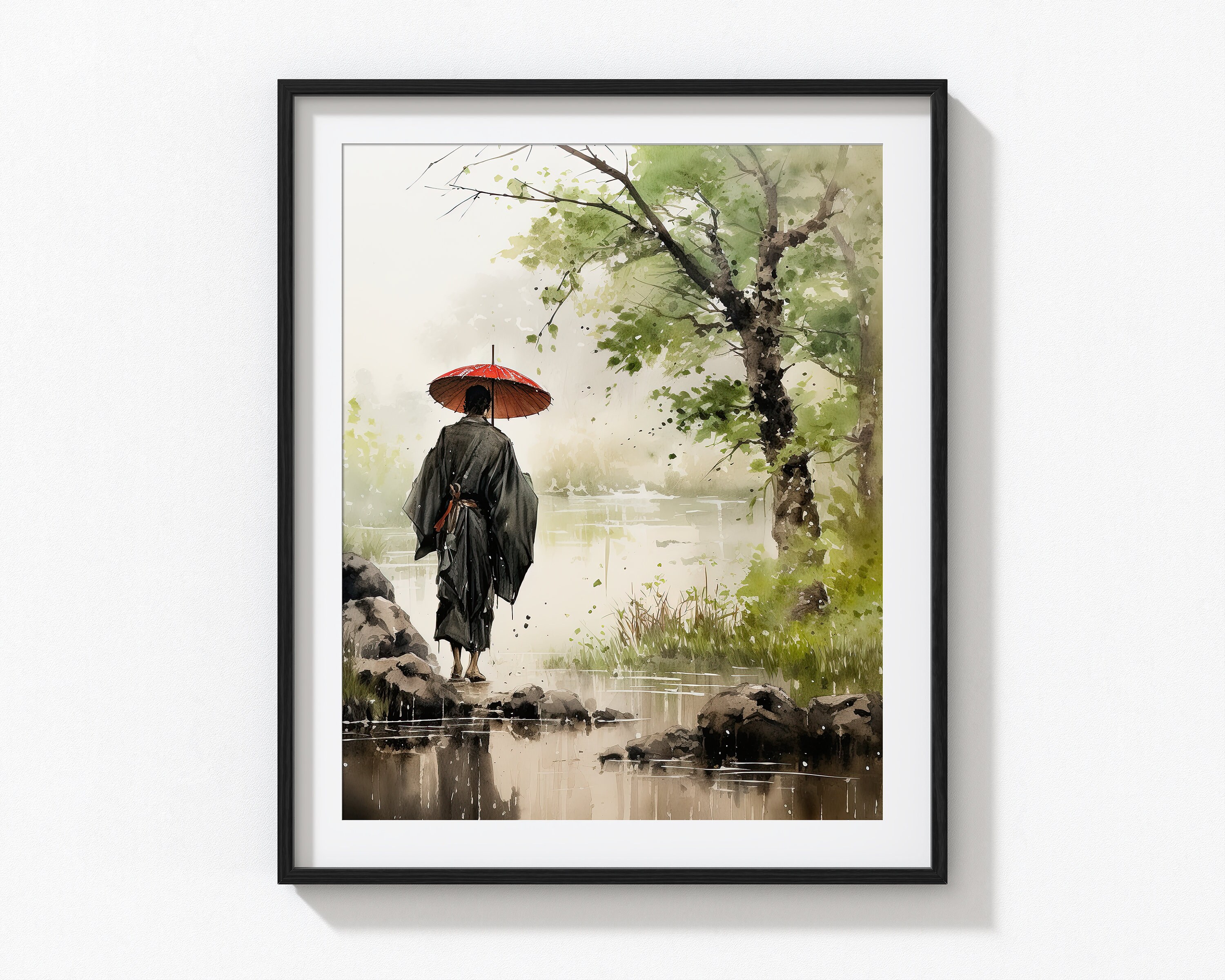 Watercolor Japanese Samurai Wall Art Print, Oriental Art, Ronin Decor ...
