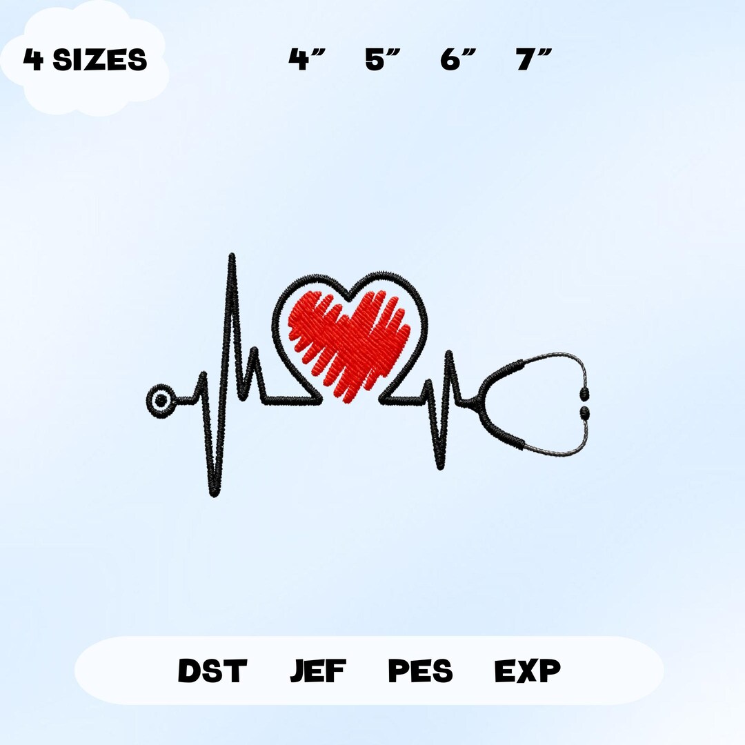 Nurse Stethoscope Heartbeat Embroidery Design, Medical Heart Machine ...