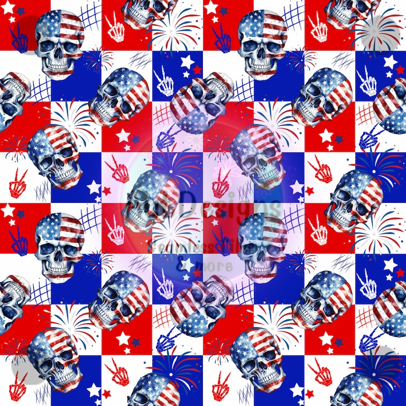 Red White Blue Skulls Checkered Seamless File - Etsy
