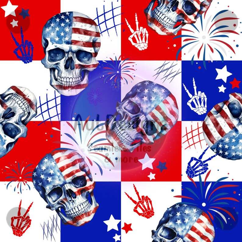 Red White Blue Skulls Checkered Seamless File - Etsy