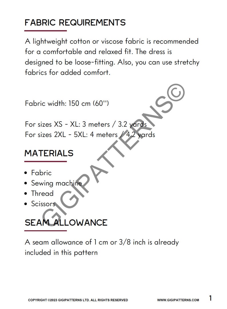 Smock Dress Sewing Pattern, Relaxed Fit, Short Sleeve, Plus Size (XS ...