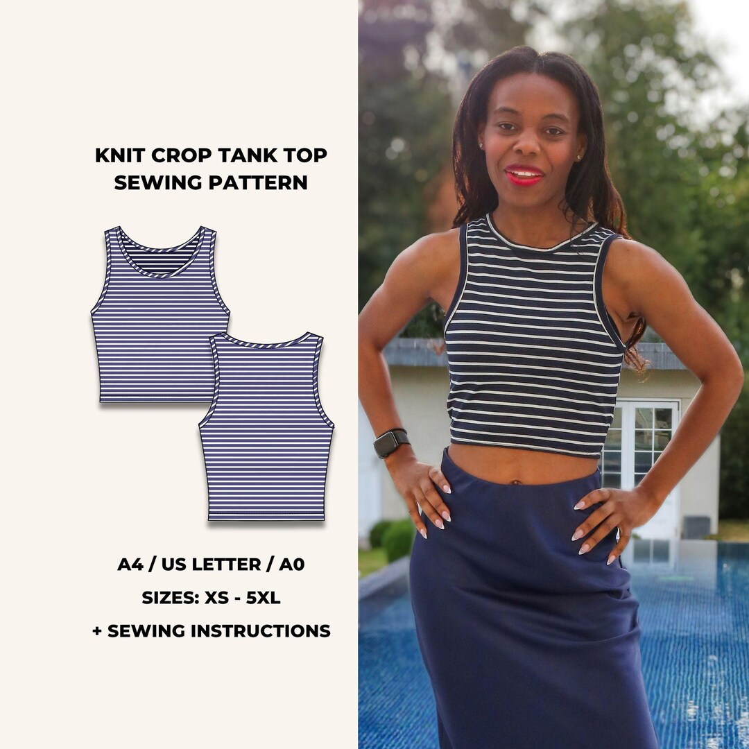 Crop Tank Top Sewing Pattern PDF: Stretch Knit, Trendy Fit, Beginner ...