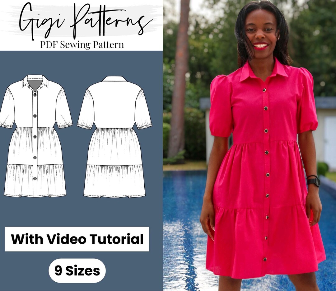 Sewing Pattern for Women's Shirt Dress | Button Front Shirt Dress ...