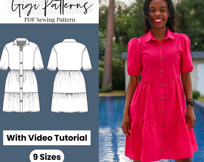 Sewing Pattern for Women's Shirt Dress | Button Front Shirt Dress ...