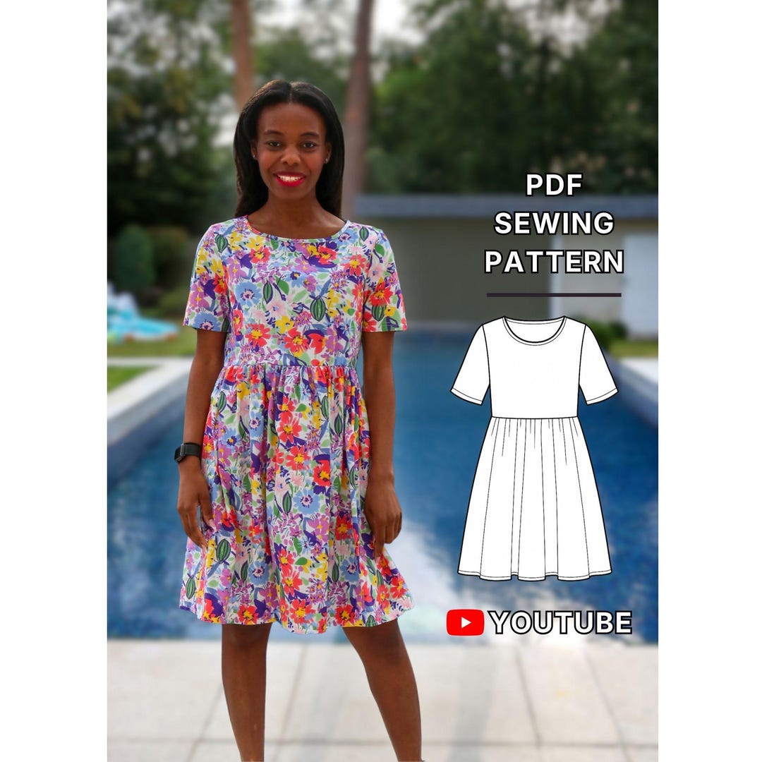 Smock Dress Sewing Pattern, Relaxed Fit, Short Sleeve, Plus Size (XS ...