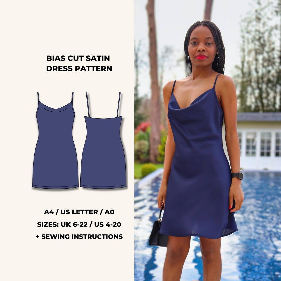 Slip Dress Sewing Pattern PDF: Cowl Neck Bias Cut Backless (wedding ...