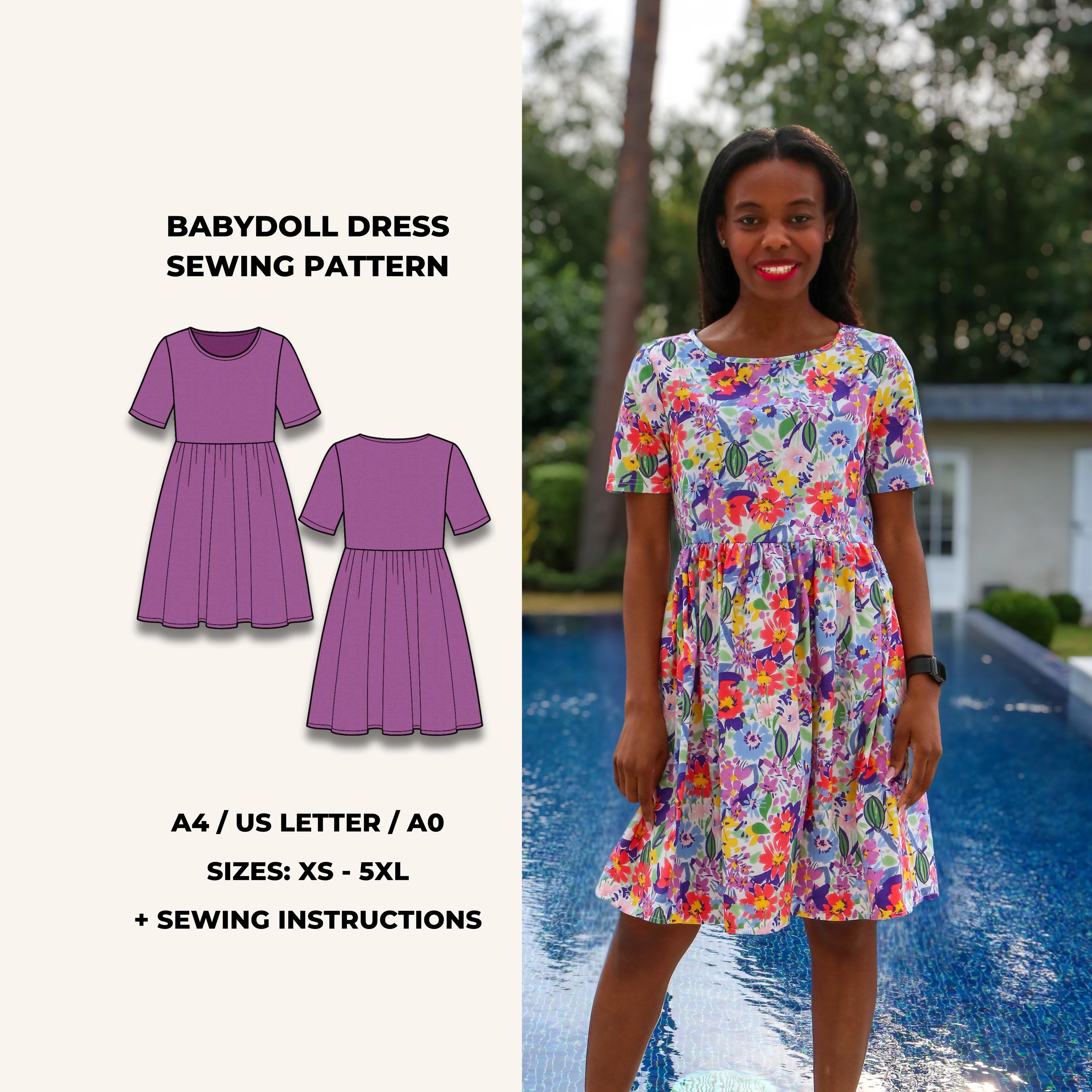Smock Dress Sewing Pattern, Relaxed Fit, Short Sleeve, Plus Size (XS ...