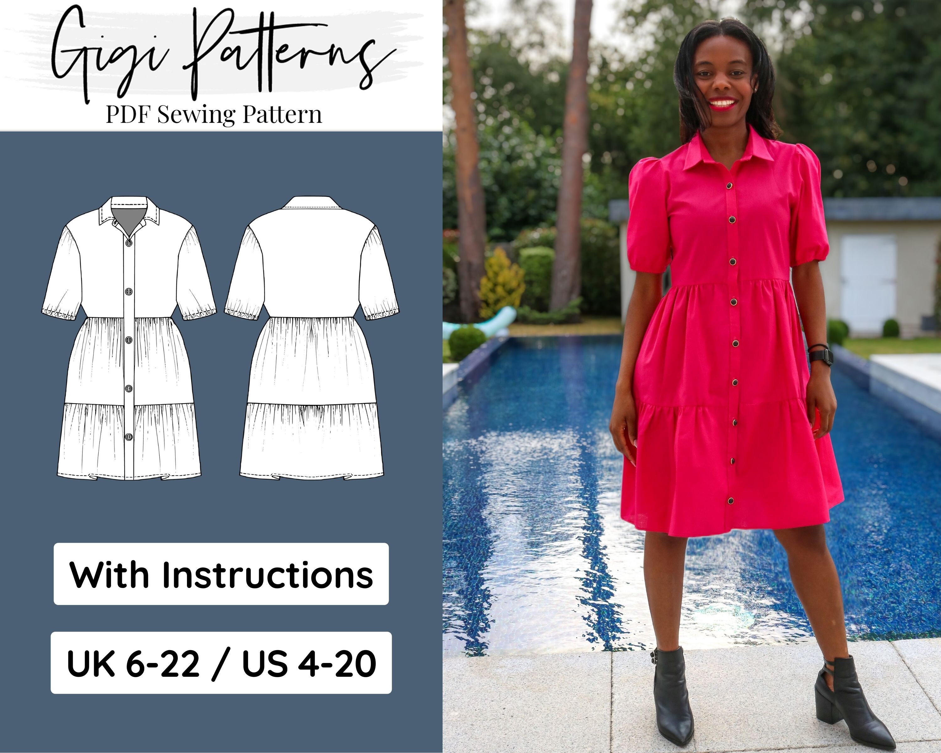Sewing Pattern for Women's Shirt Dress Button Front Shirt Dress Pattern ...