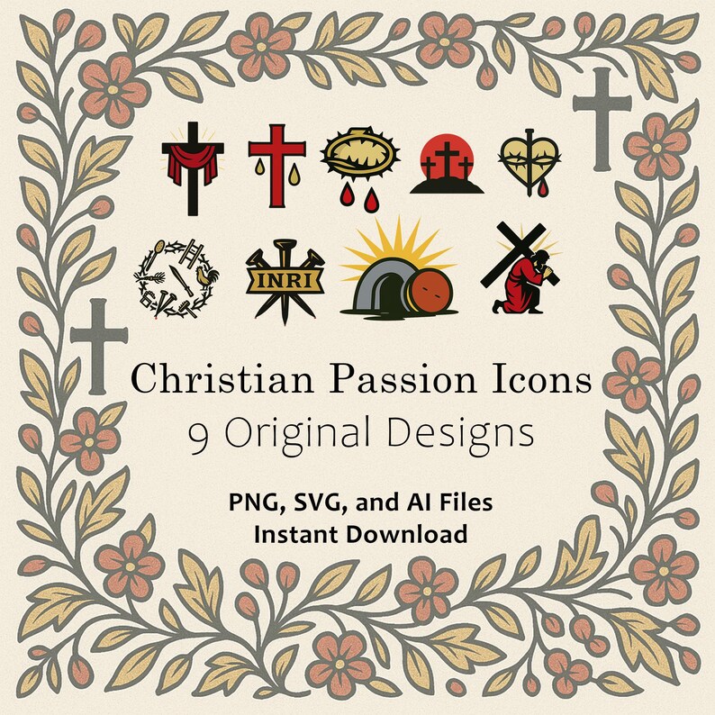 Christian Passion Icons | Digital Clipart Set | Crucifixion Symbols ...
