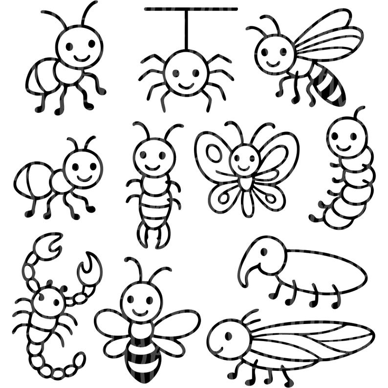 Insects SVG Bugs Clipart Bundle Cute Outline Bee Ladybug Butterfly ...