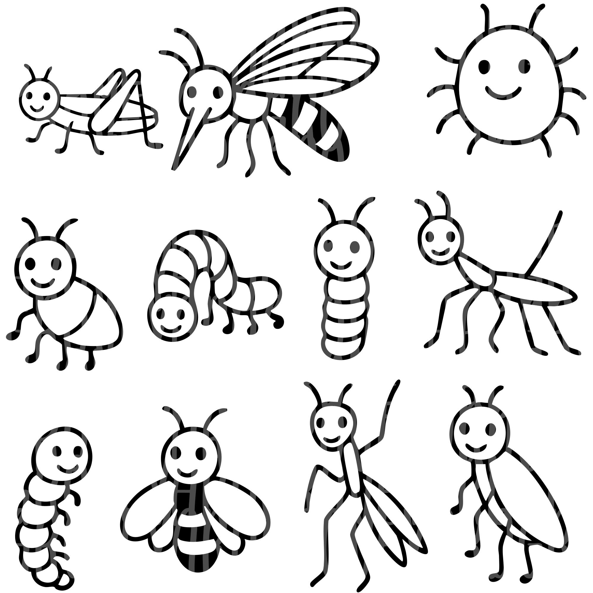 Insects SVG Bugs Clipart Bundle Cute Outline Bee Ladybug Butterfly ...