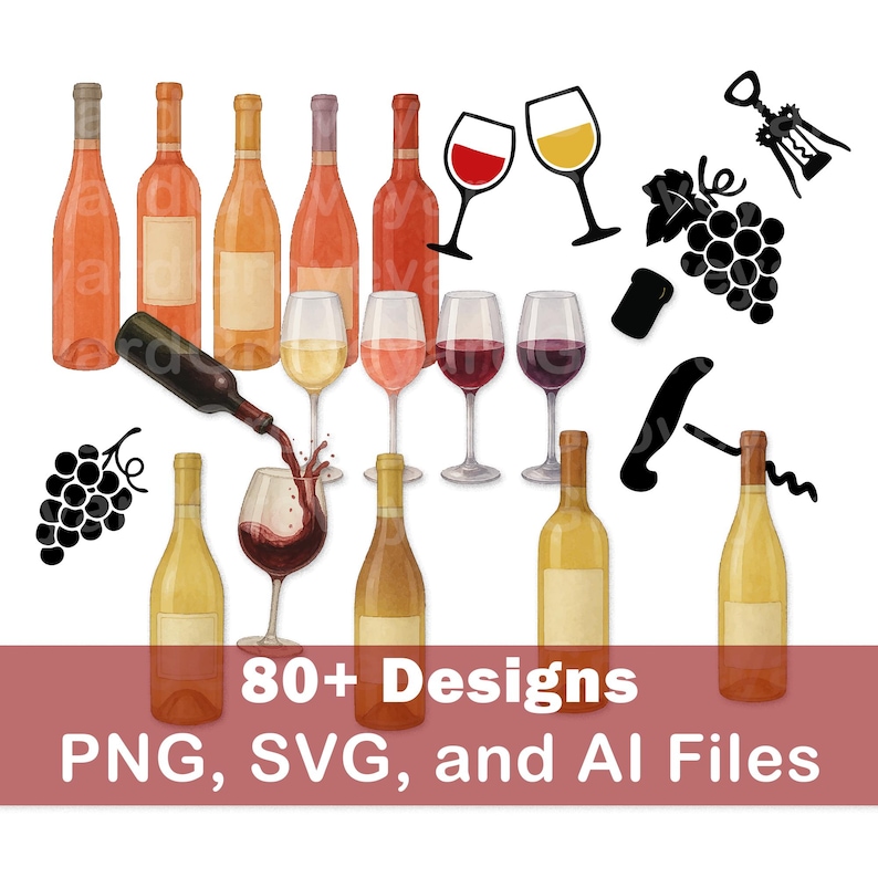 Wine SVG Bundle Cut Files Clipart Set – Rose Bottle Silhouettes ...