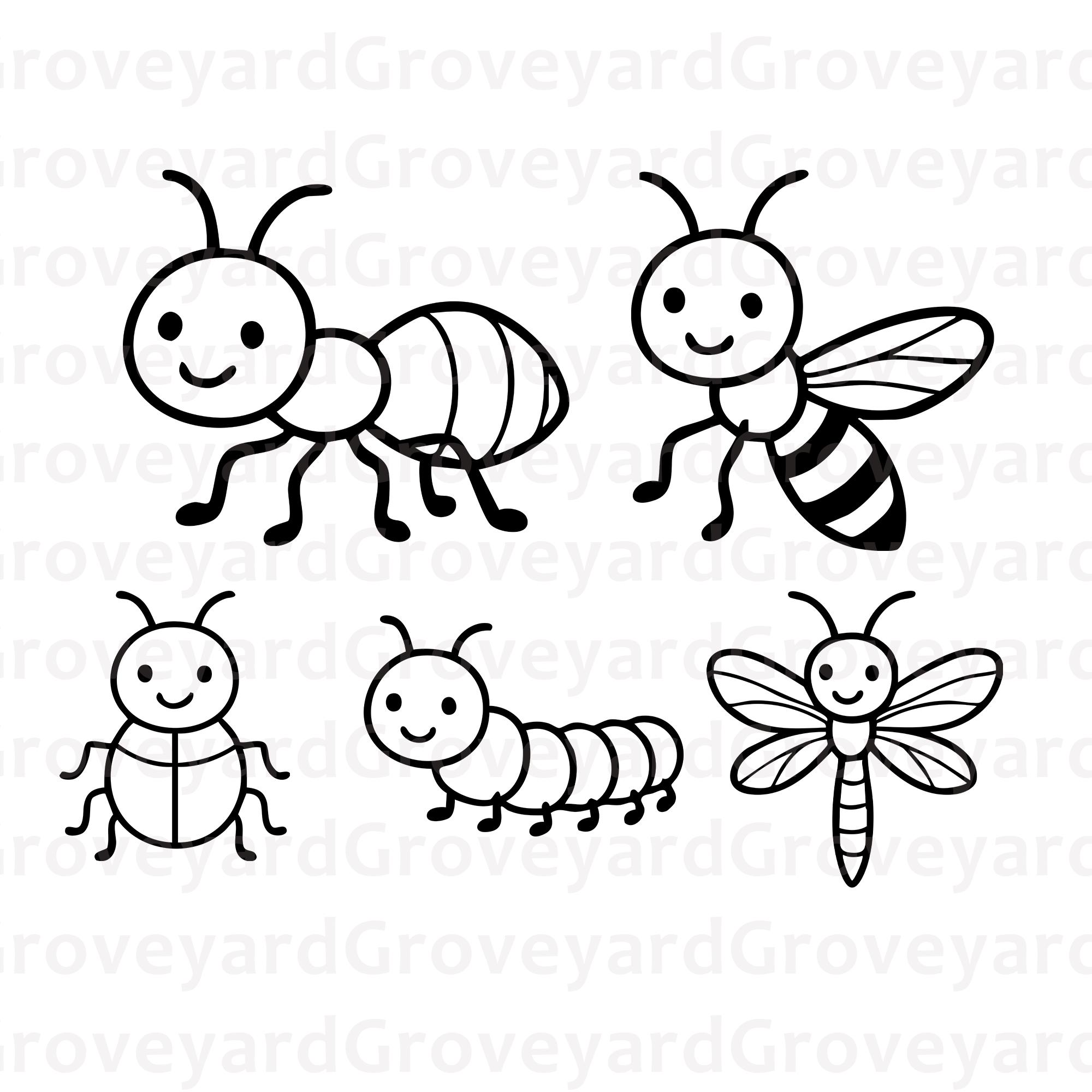 Insects SVG Bugs Clipart Bundle Cute Outline Bee Ladybug Butterfly ...