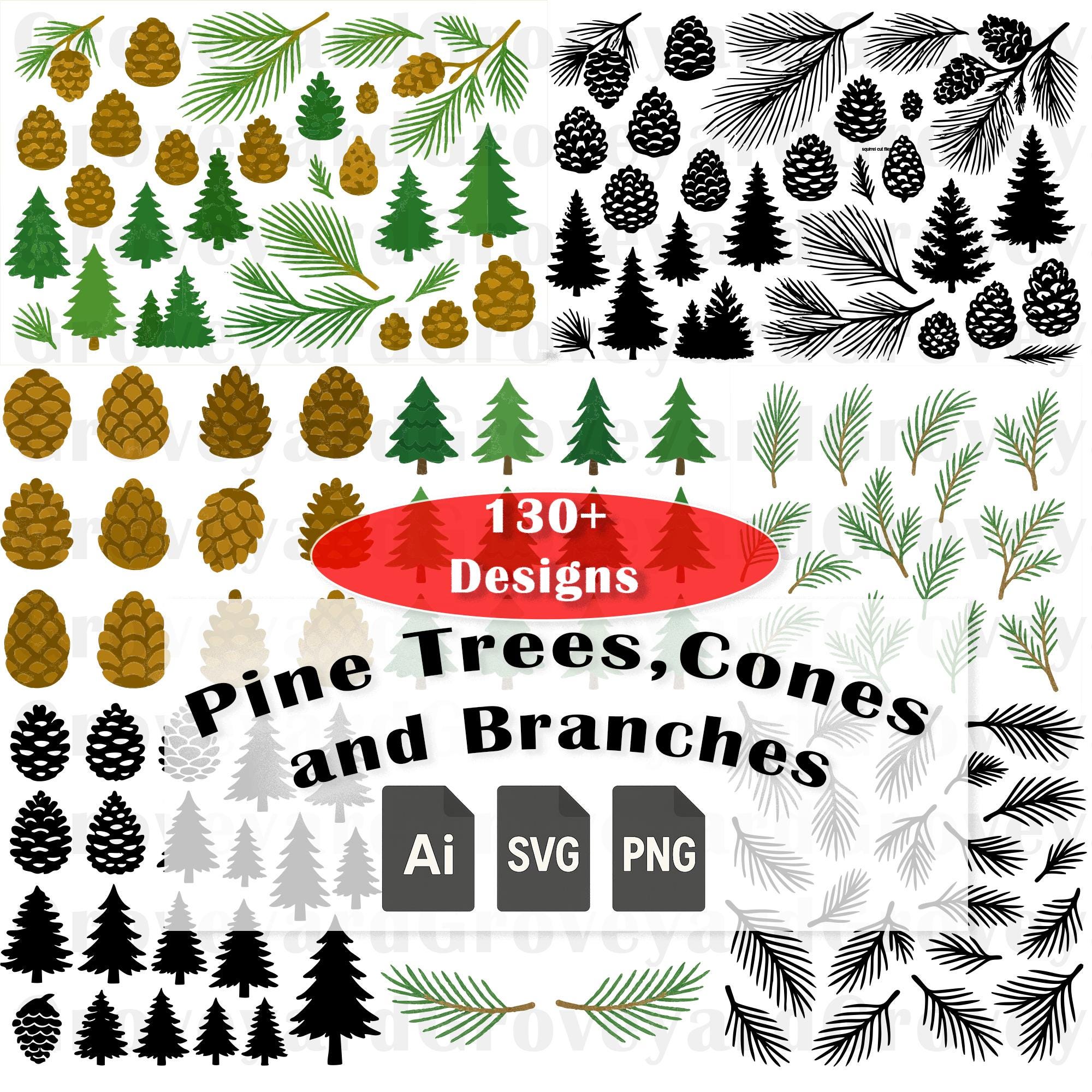 Evergreen Svg Pinecone Clipart Forest Tree Vector Branches Silhouette ...