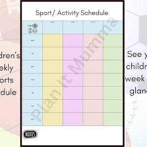 Printable Children's Sporting Schedule Kids Sport Activities Roster ...