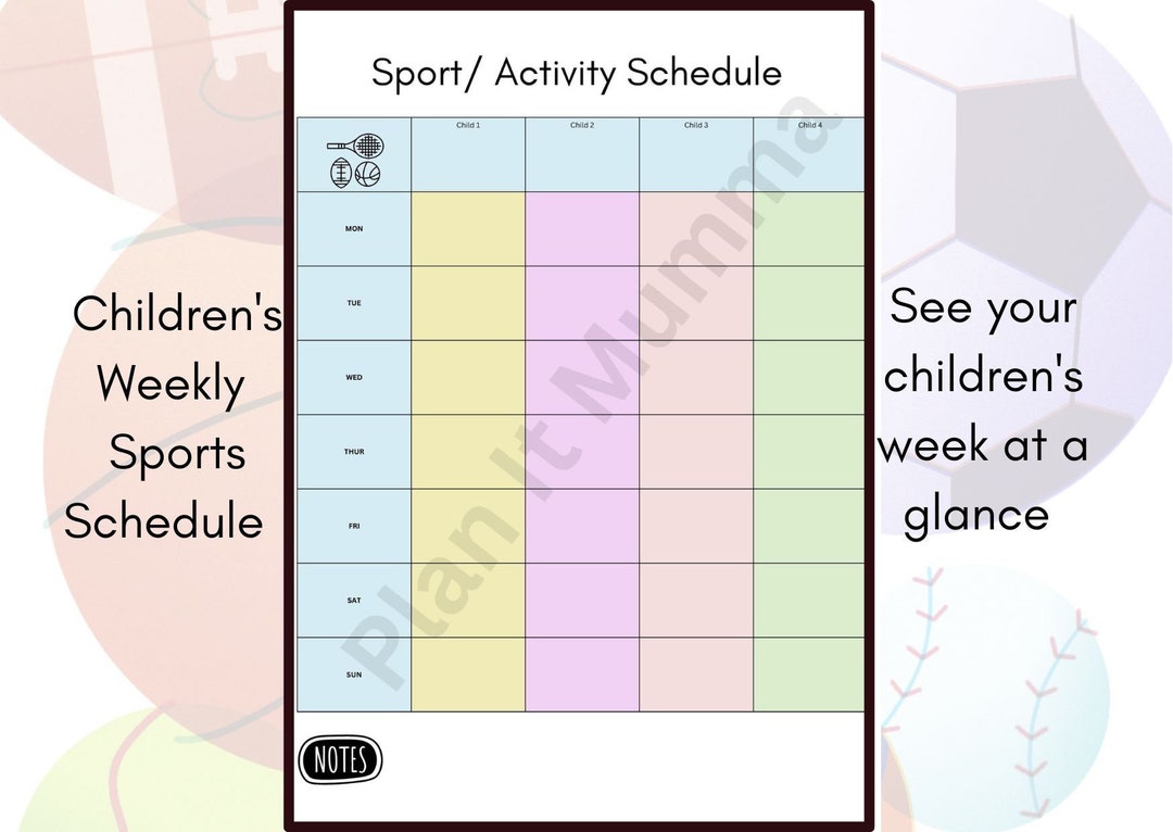 Printable Children's Sporting Schedule Kids Sport Activities Roster ...