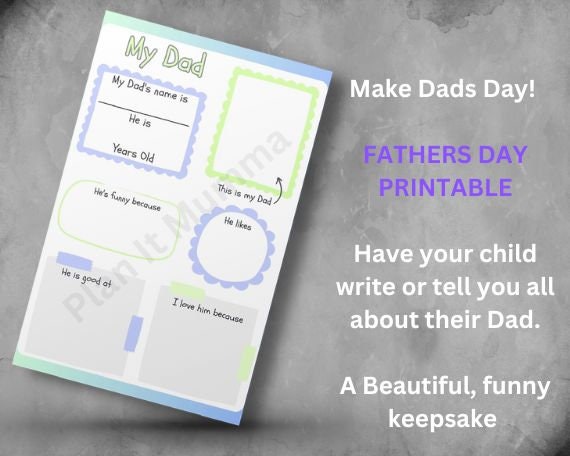 Fathers Day Funny Printable All About My Dad Page Digital - Etsy