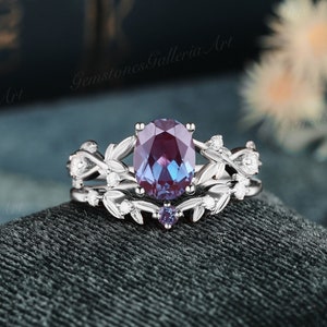 Infinity Alexandrite Engagement Ring Set Vintage Oval Cut White Gold ...