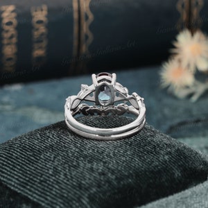 Infinity Alexandrite Engagement Ring Set Vintage Oval Cut White Gold ...