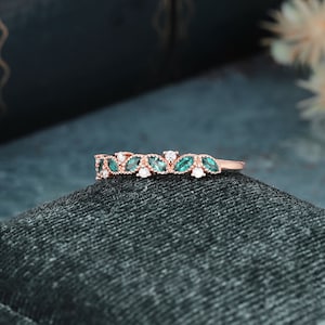 Marquise Emerald Ring Lab Emerald Wedding Band Art Deco Wedding Ring ...