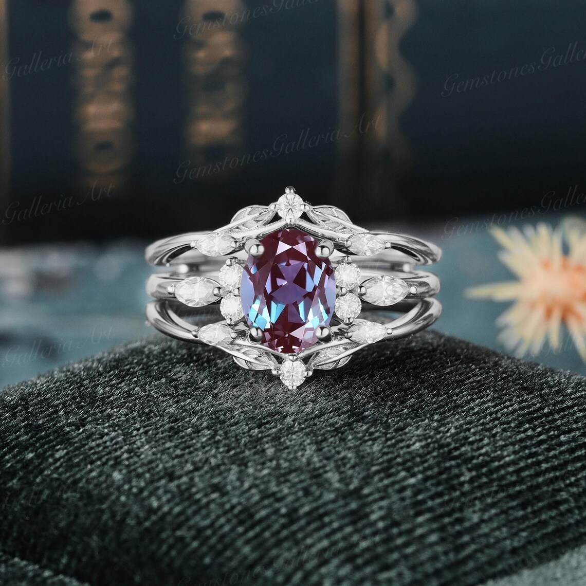 Color-change Alexandrite Wedding Ring Oval Shaped Gemstone Ring ...