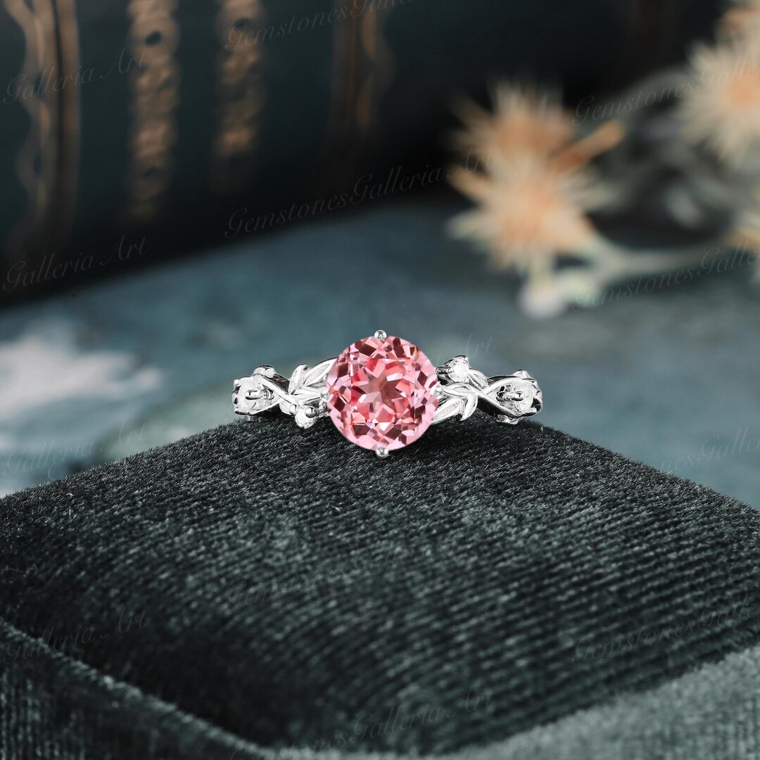 Vintage Padparadscha Sapphire Engagement Ring Twisted Leaf Stacking ...