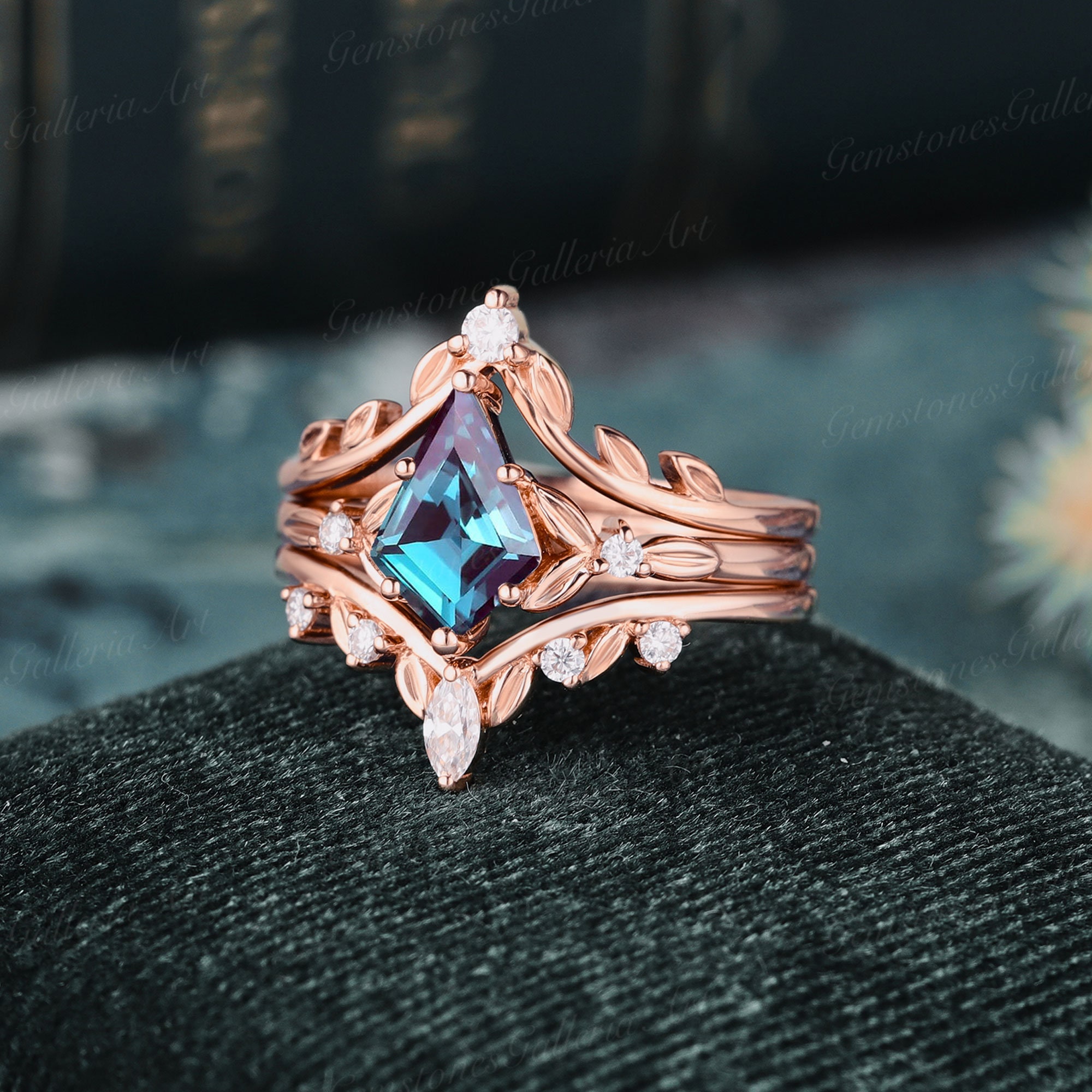 Nature Inspired Color-change Alexandrite Moissanite Bridal Set Cluster ...