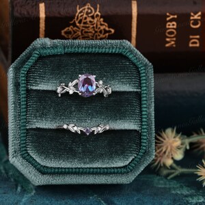 Infinity Alexandrite Engagement Ring Set Vintage Oval Cut White Gold ...
