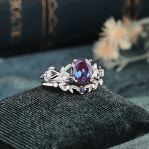 Infinity Alexandrite Engagement Ring Set Vintage Oval Cut White Gold ...