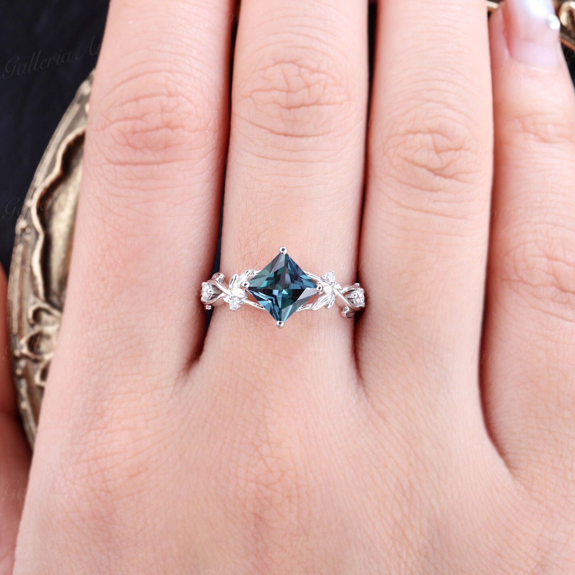 Princess Cut Alexandrite Engagement Ring Unique White Gold Ring ...