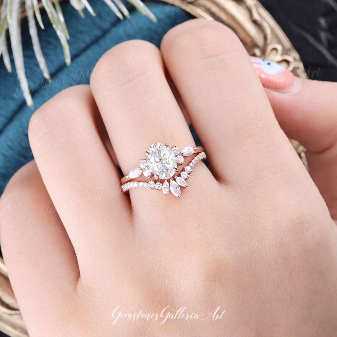 Oval Cut Moissanite Wedding Ring Set 2pcs Unique Moissanite Engagement ...